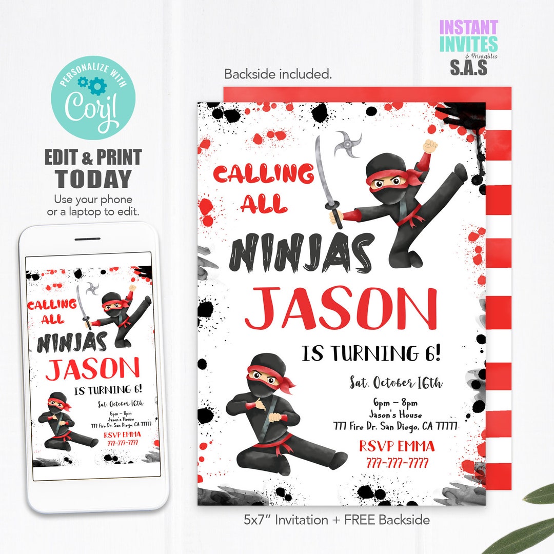 Ninja Invitation, Ninja Birthday Invites, Instant Download Ninja Party ...