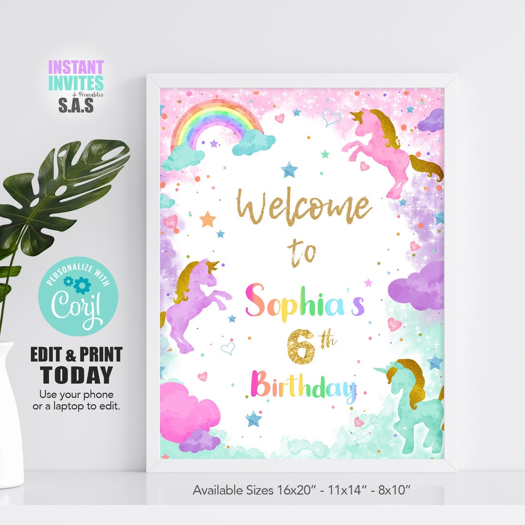 Unicorn Welcome Sign, Unicorn Birthday Sign, Unicorn723 - Etsy