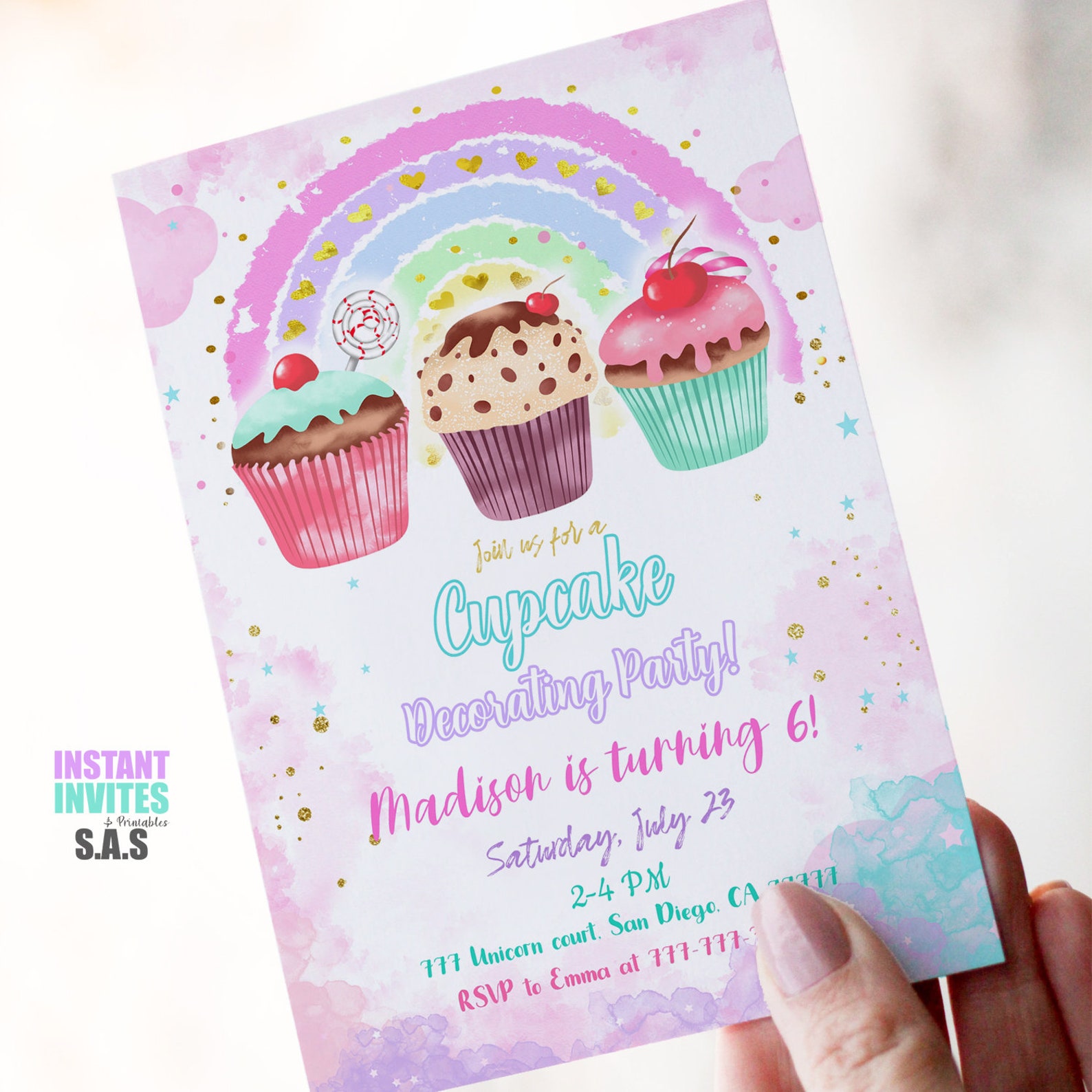 Cupcake Invitation, Cupcakes Invites, Instant Download Cupcake ...