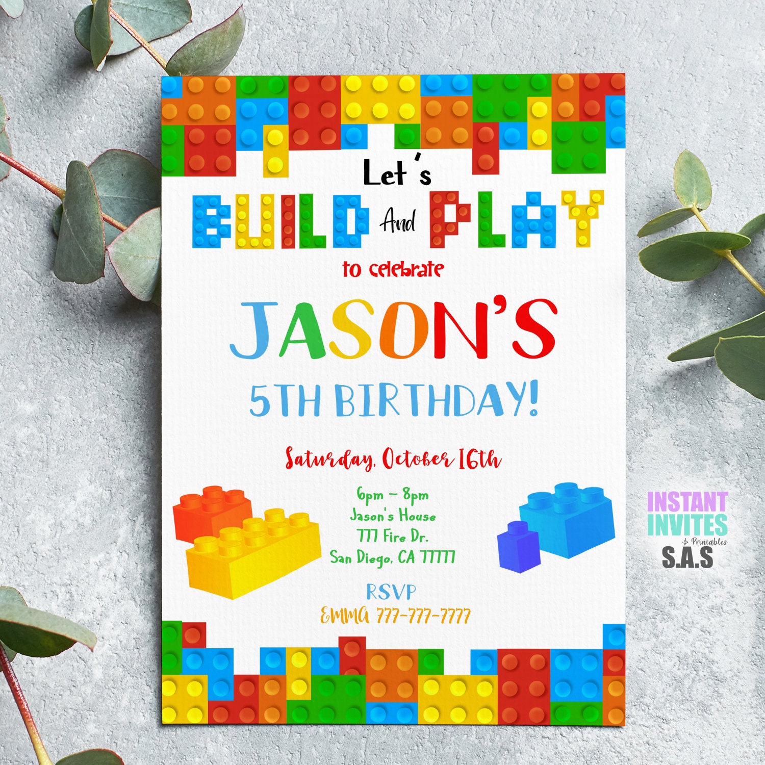 Building Blocks Invitation Blocks Birthday Invites Instant - Etsy