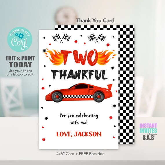 TWO THANKFUL Thank You Card Racing Cards Racing Thank You - Etsy