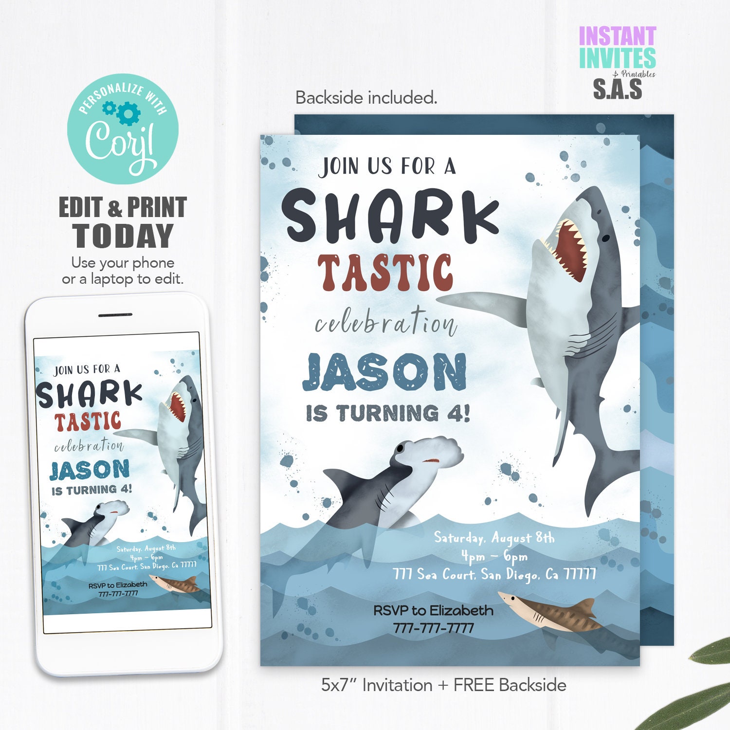 Shark Invitation Shark Invites Instant Download Shark - Etsy