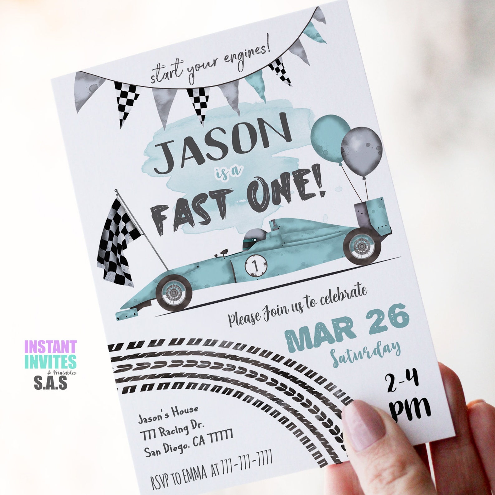 Racing Car Invitation Race Car Birthday Invitation Racing | Etsy