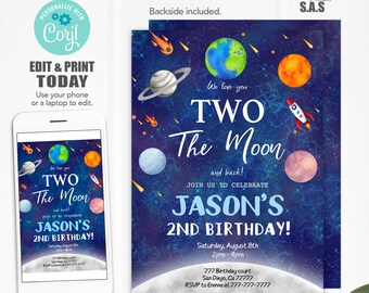 Editable Two the Moon Birthday Party Invitation Invite - Etsy