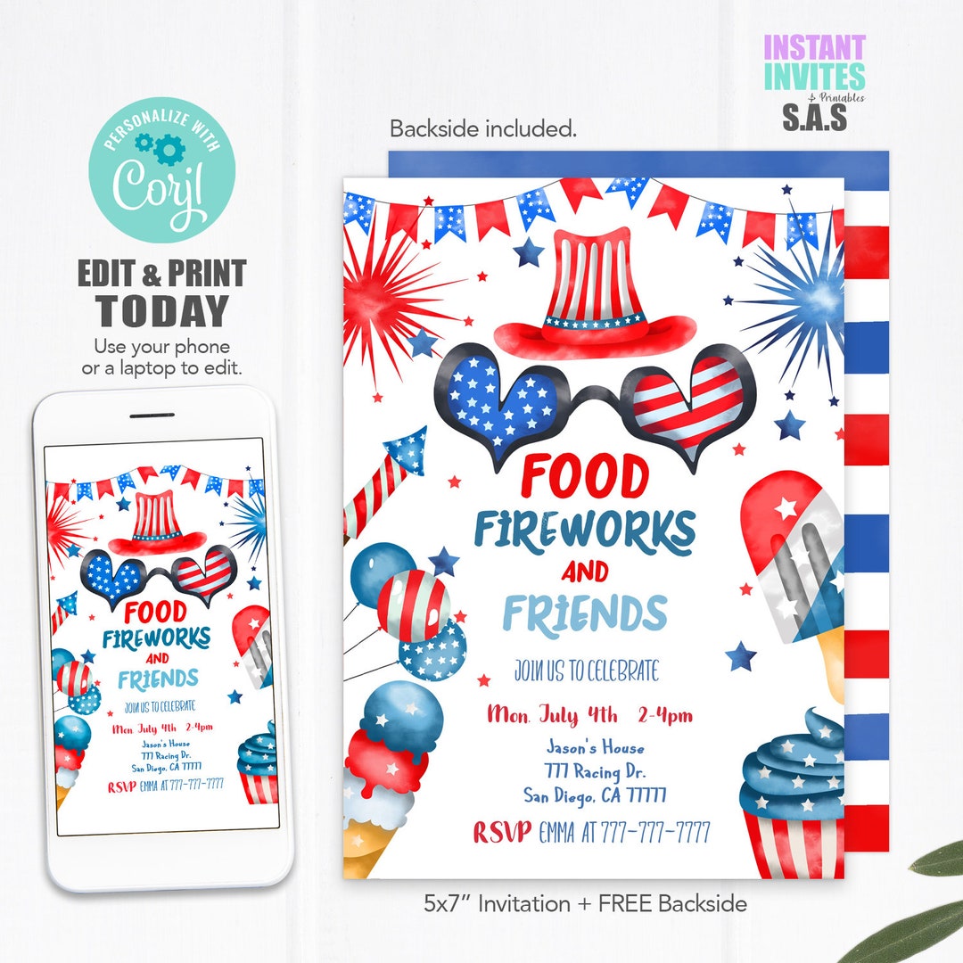 4th of July Invitation, 4th of July Invites, Instant Download 4th of ...