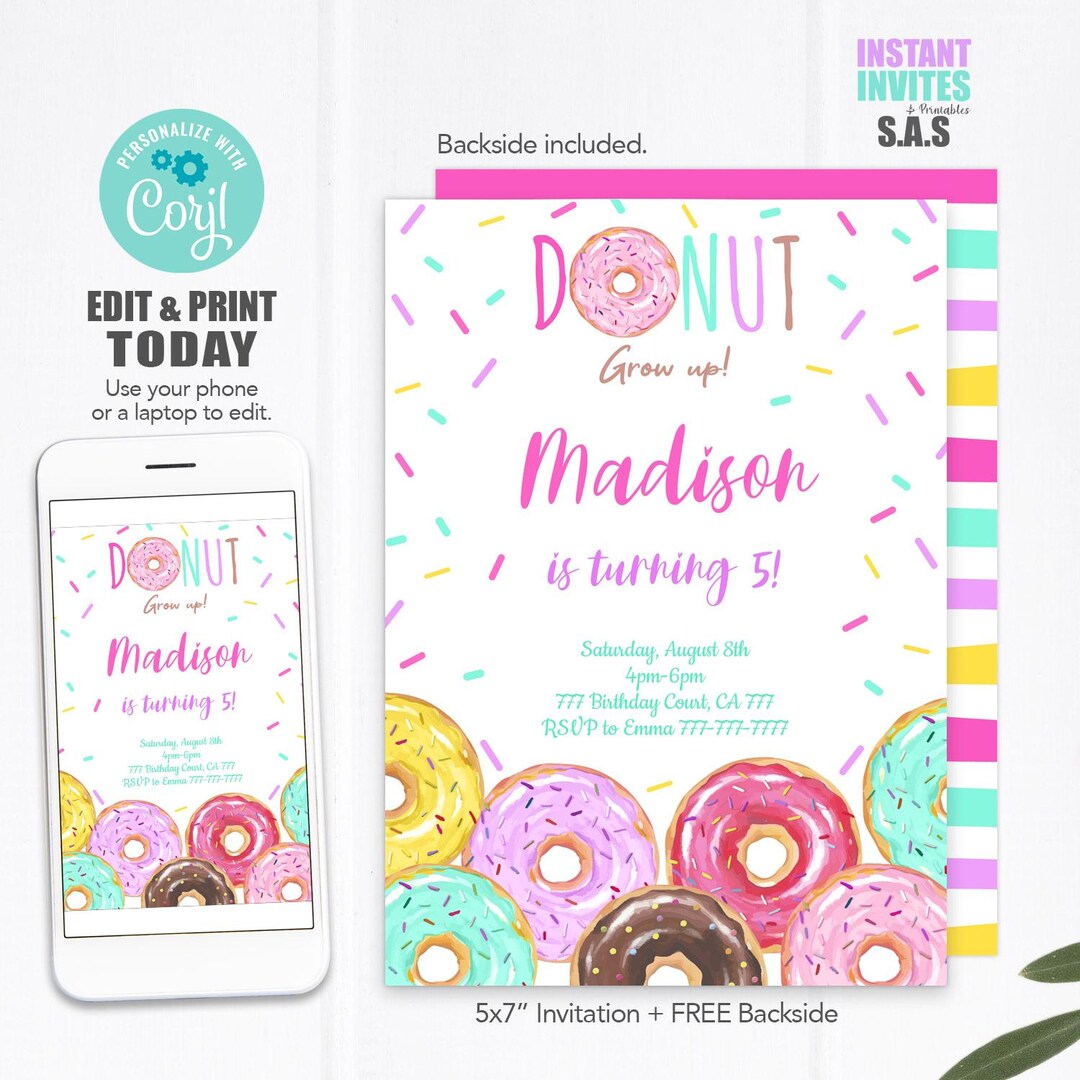 Donuts Birthday Invitation, Donuts Invites, Donut Party Invitation ...