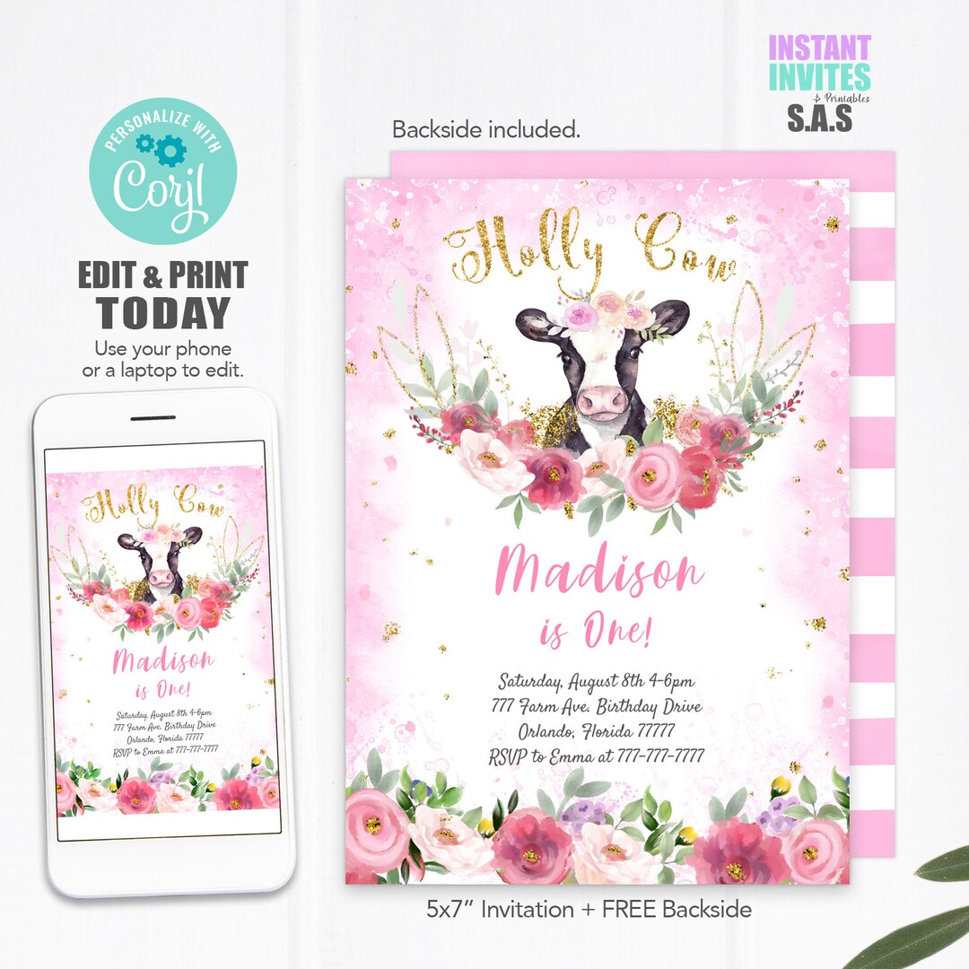 Cow Invitation, Cow Invites, Instant Download Cow Invitations, Cow708 ...