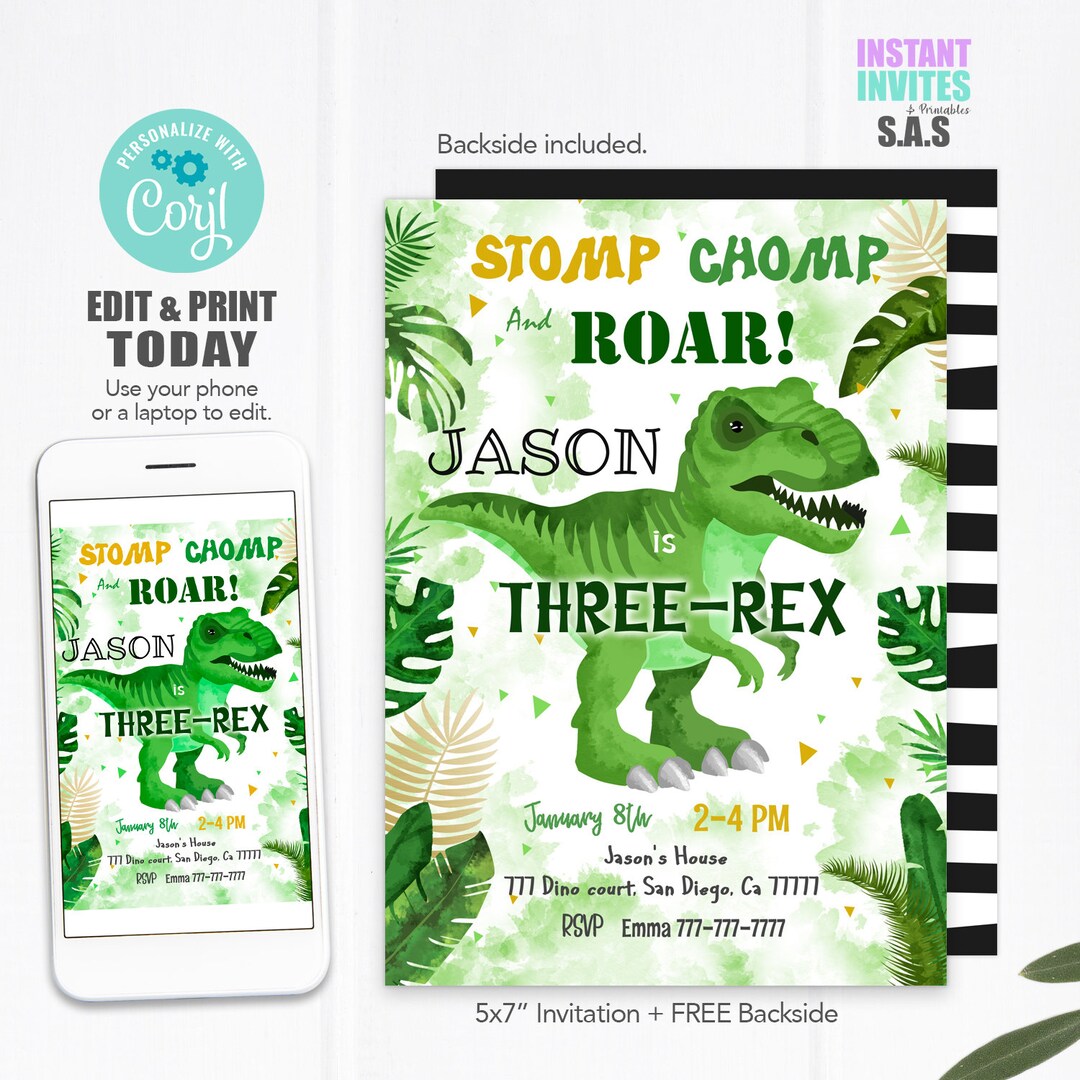 Invitación de dinosaurios, invitaciones de dinosaurios, invitación de T ...