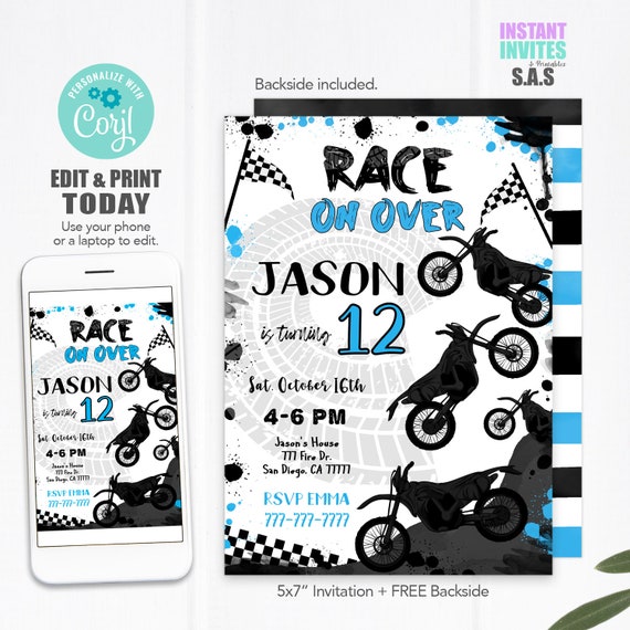 Bike Party Invitation Dirt Bike Invites Instant Download | Etsy