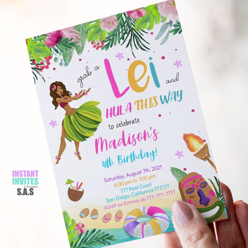 Hawaiian Invitation Hawaiian Luau Invite Instant Download | Etsy