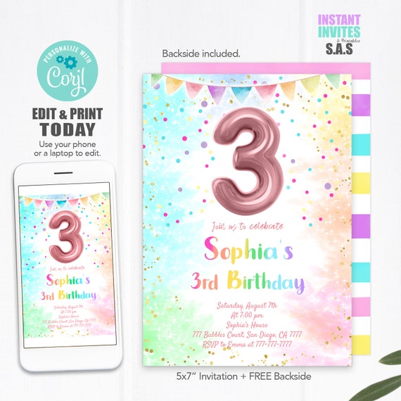 3rd Birthday Invitation Balloons Birthday Invite Instant | Etsy