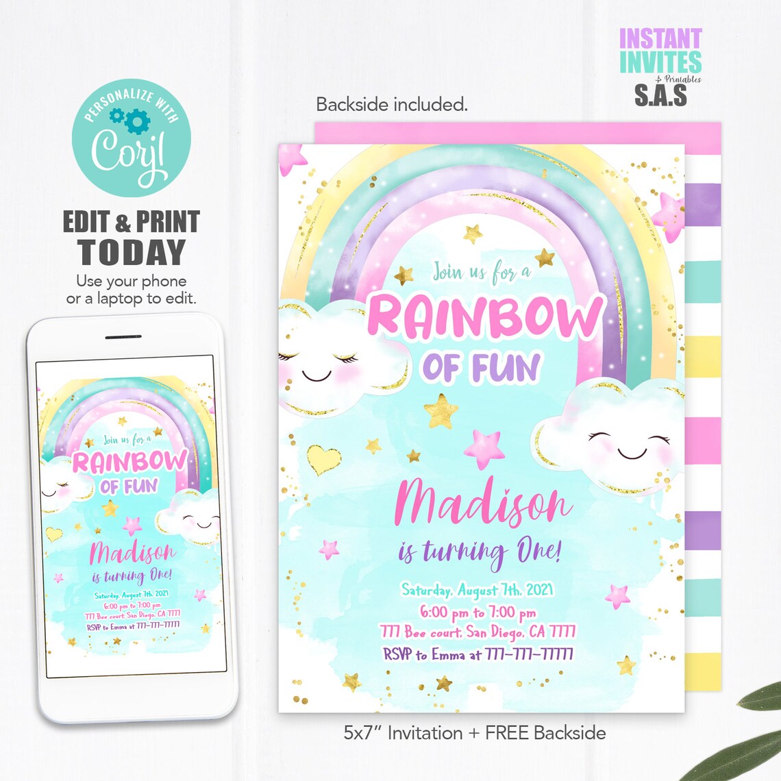Rainbow Invitation Rainbow Invites Instant Download Rainbow - Etsy