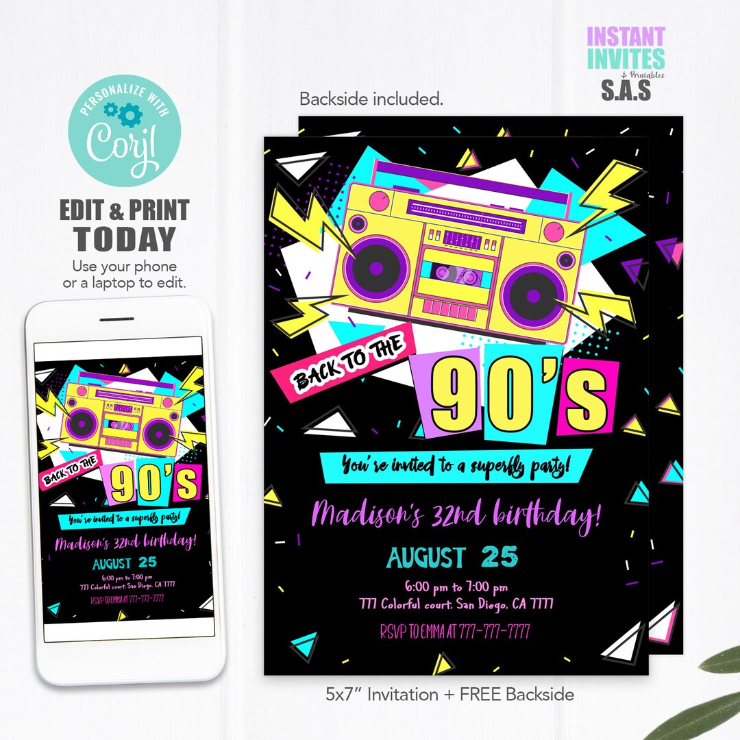 90s Invitation, 90s Invites, Instant Download 90s Invitations, 90s704 ...