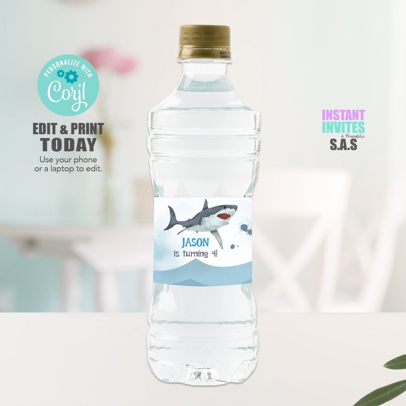 Shark Water Labels Shark Party Labels Shark Water Bottle - Etsy