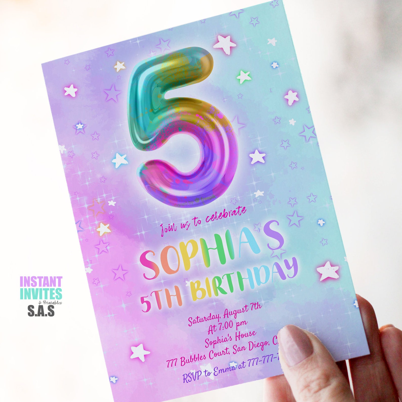 5th Birthday Invitation Balloons Birthday Invite Instant - Etsy