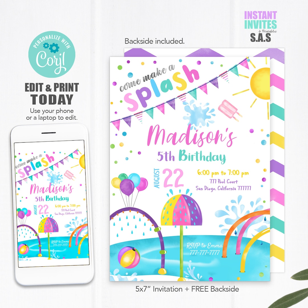 Splash Pad Invitation, Splash Pad Party Invite, Instant Download Splash ...