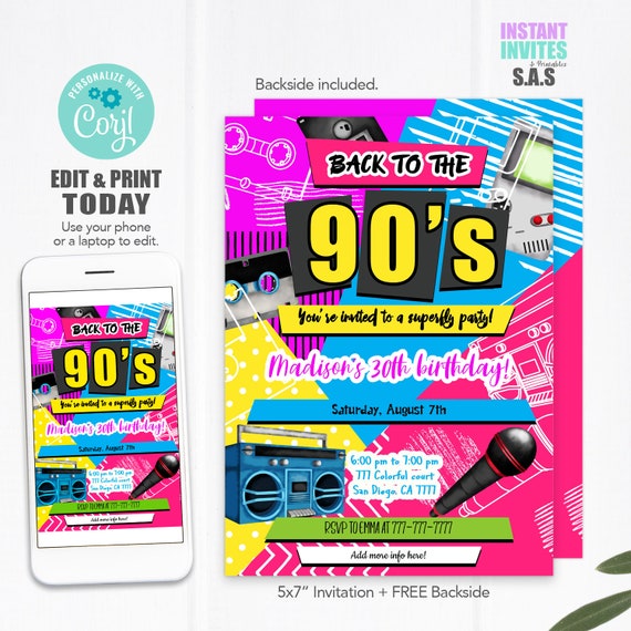 90s Invitation 90s Invites Instant Download 90s Invitations | Etsy
