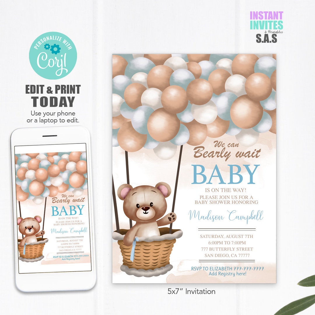 Teddy Bear Invitation, Teddy Bear Invite, Instant Download Teddy Bear ...