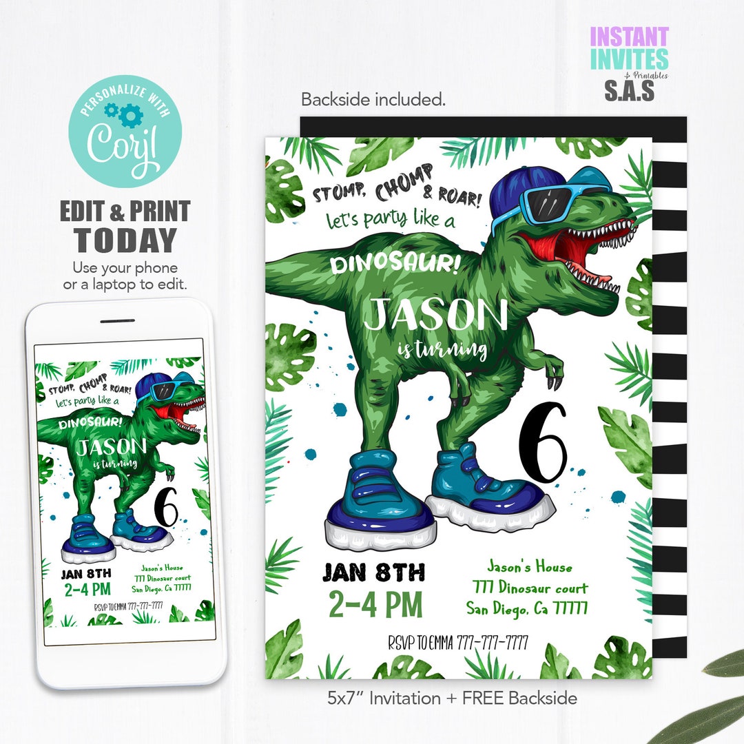 Dinosaur Invitation, Dinosaur Invites, Instant Download Dinosaur ...