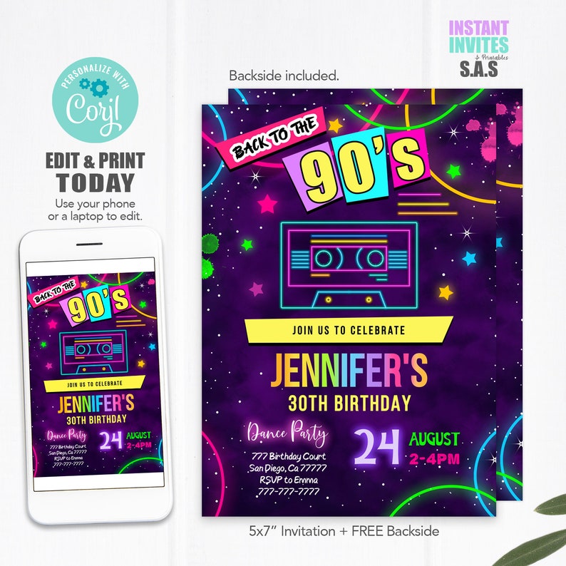 90s Invitation 90s Invites Instant Download 90s Invitations - Etsy