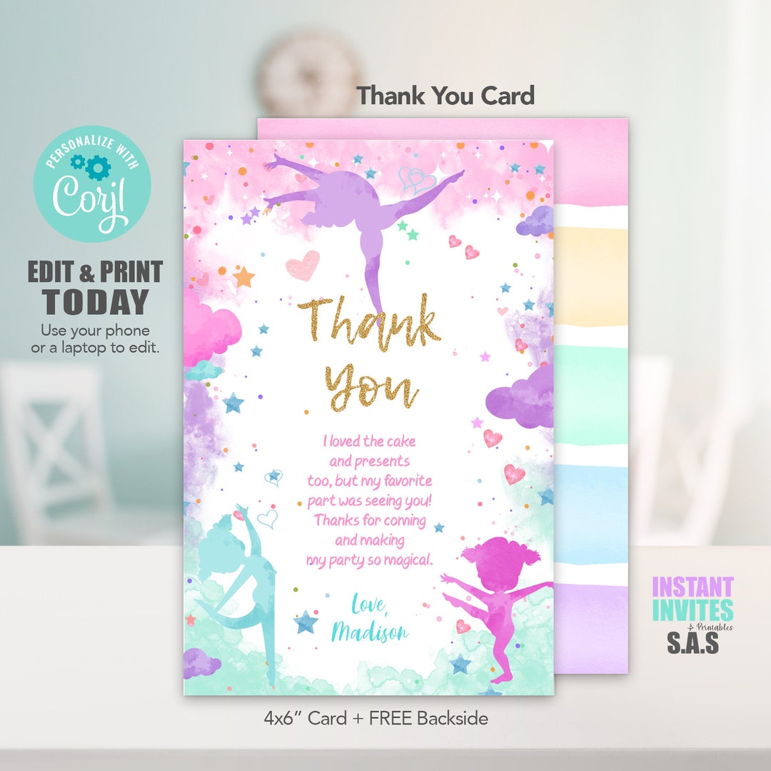Gymnastics Thank You Card, Gymnastics Cards, Gymnastics Thank You Cards ...