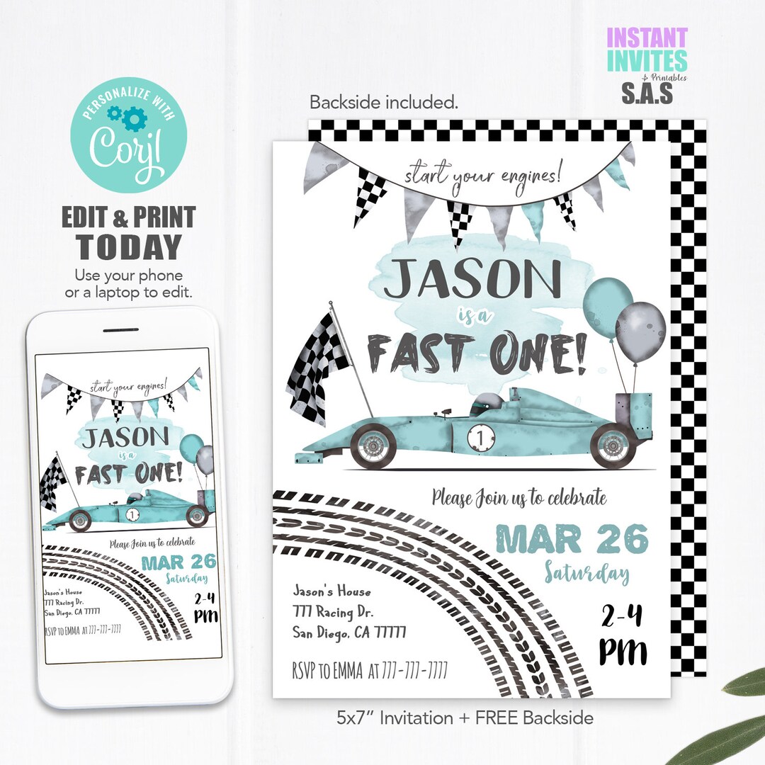Racing Car Invitation, Race Car Birthday Invitation, Racing Invitation ...