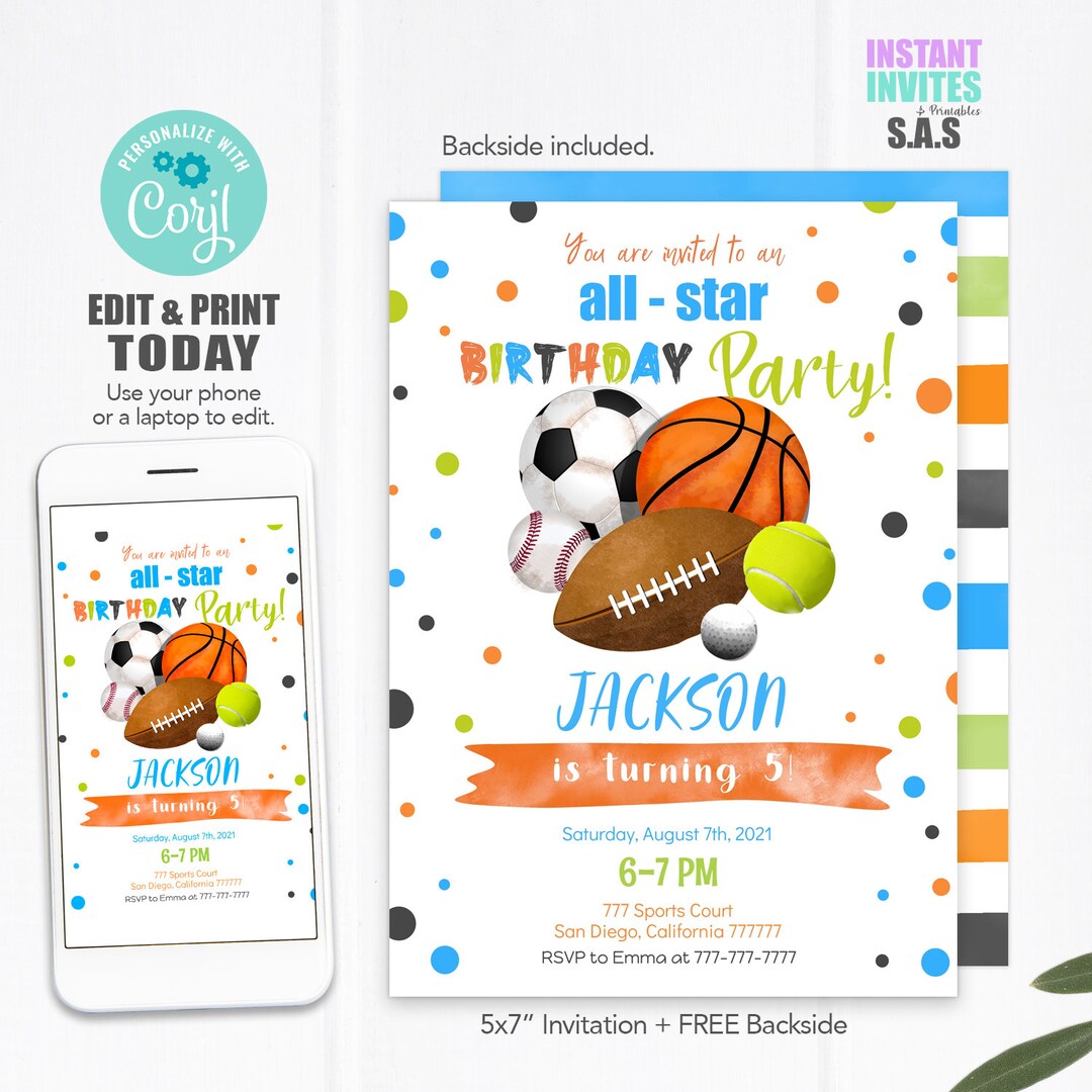 Sports Invitation, Sports Invites, Instant Download Sport Invitations ...