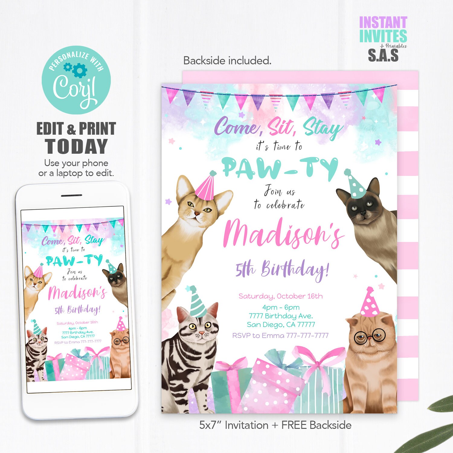 Kitten Invitation Kitten Invites Instant Download Kitten - Etsy