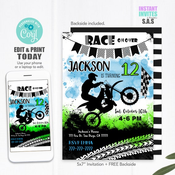 Bike Party Invitation Dirt Bike Invites Instant Download - Etsy