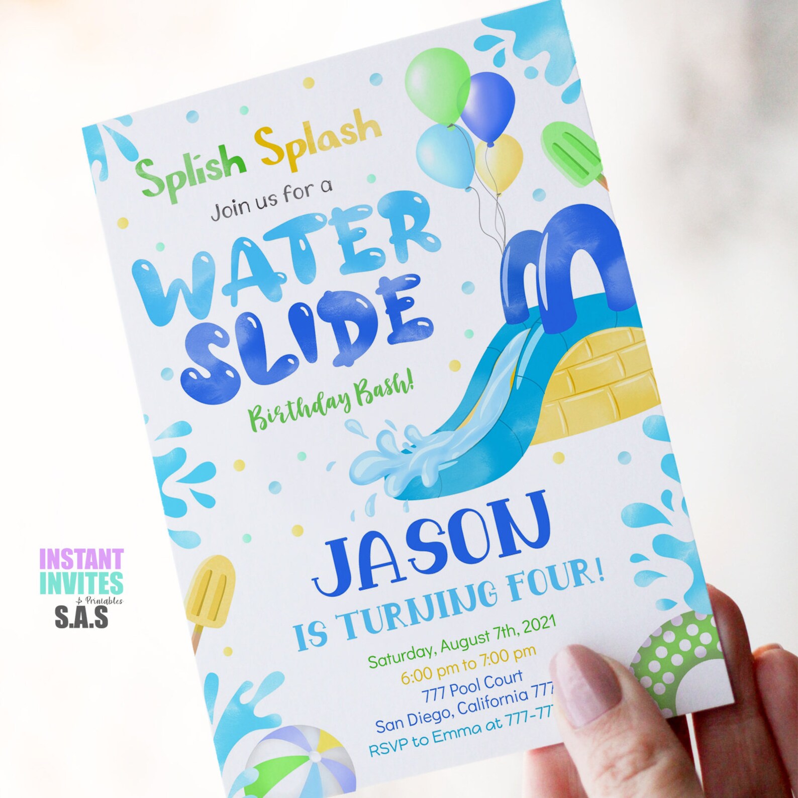 Water Slide Invitation Water Slide Invites Instant Download - Etsy