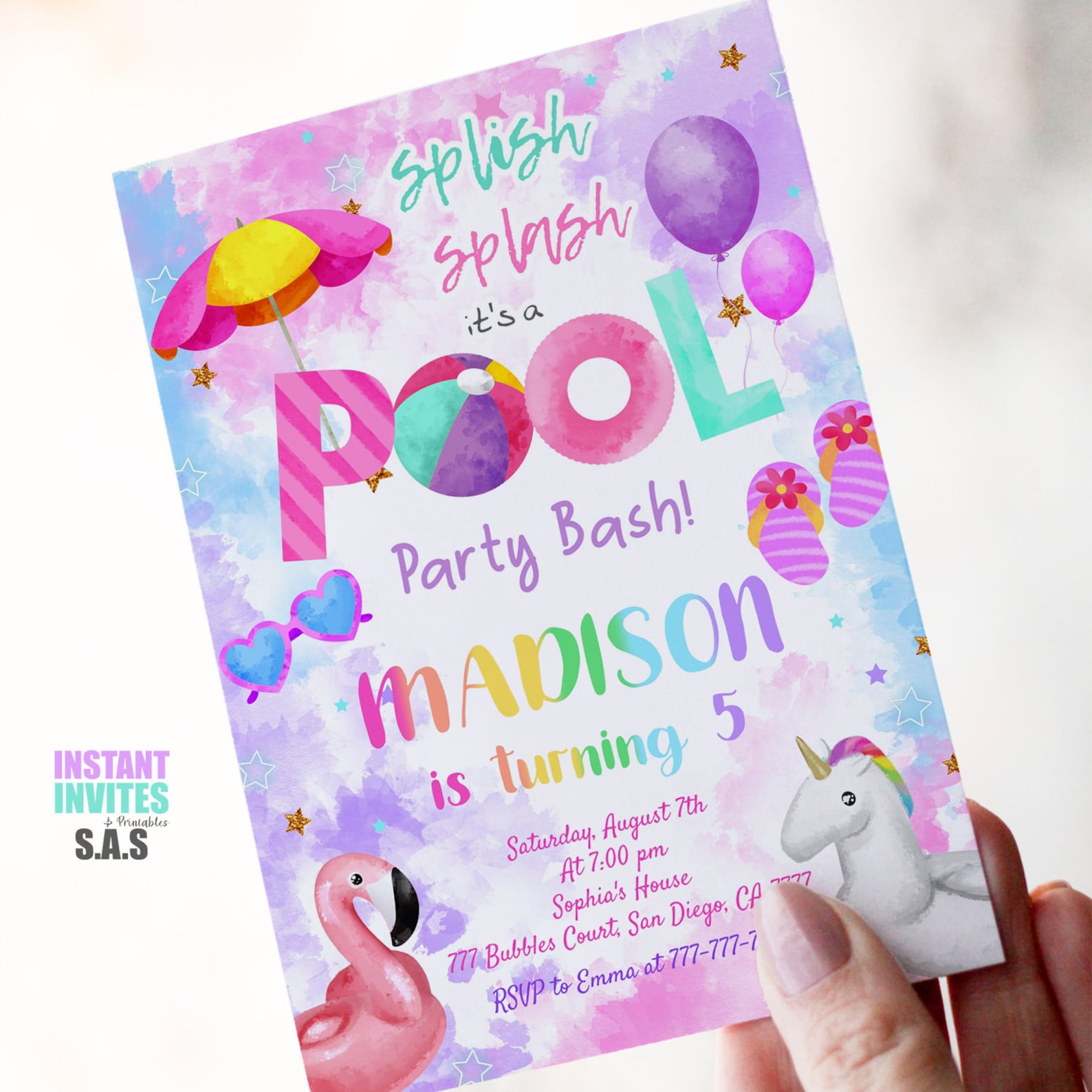 Pool Party Invitation Pool Birthday Invite Instant Download - Etsy