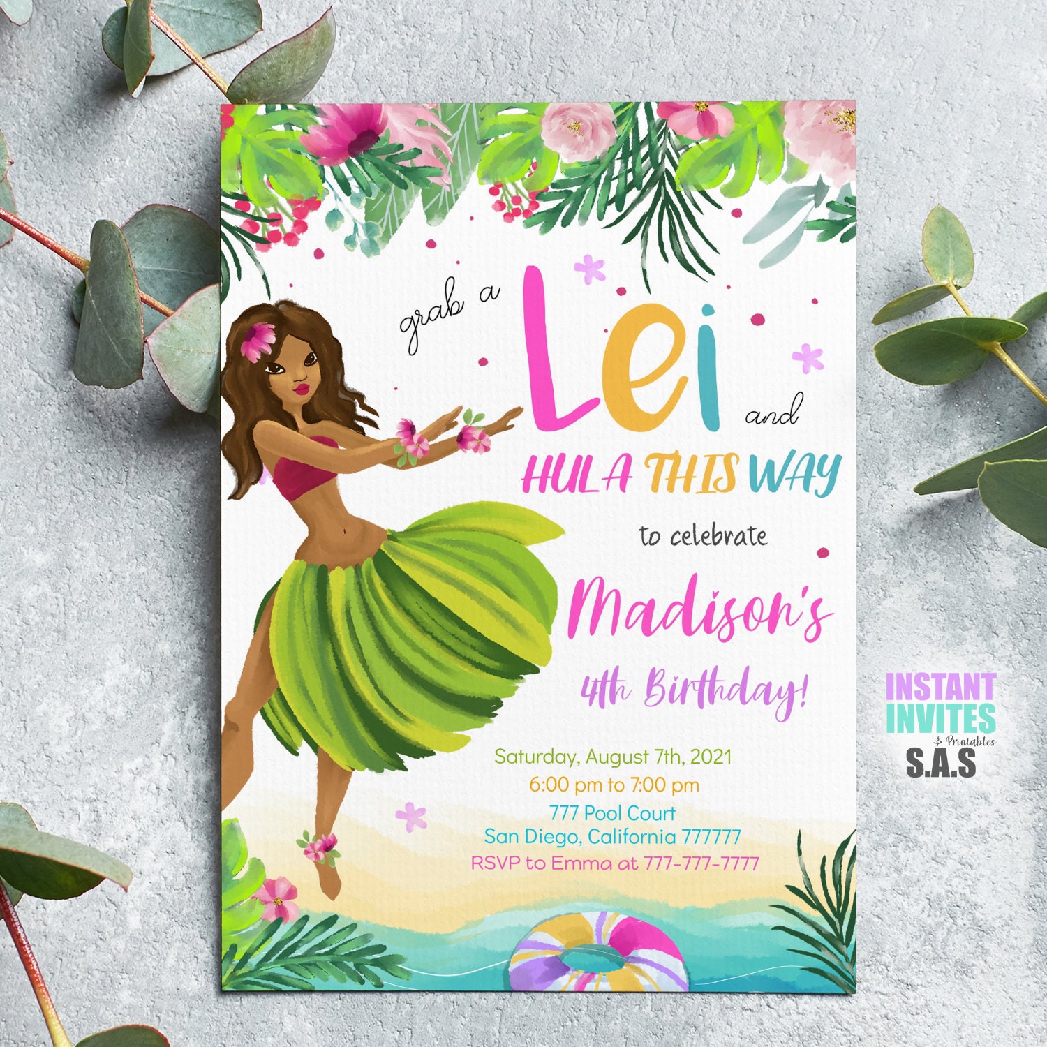 Hawaiian Invitation Hawaiian Luau Invite Instant Download - Etsy