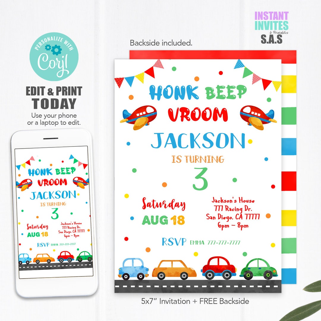 Transport Invitation, Transportation Birthday Invites, Instant Download ...
