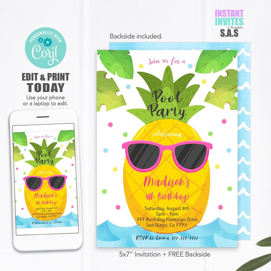 Pineapple Invitation, Pineapple Invites, Instant Download Pineapple ...