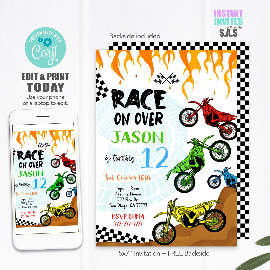 Bike Party Invitation Dirt Bike Invites Instant Download - Etsy