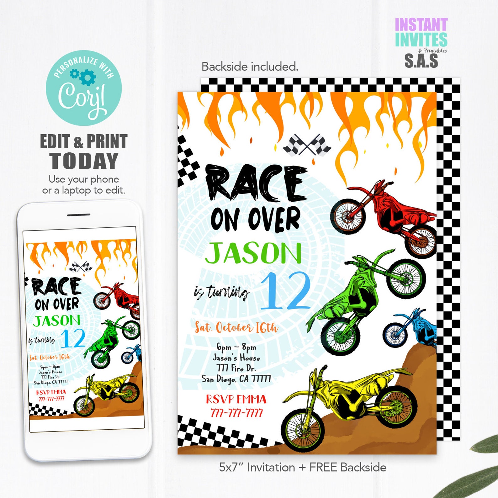 Bike Party Invitation Dirt Bike Invites Instant Download - Etsy