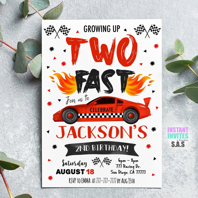 Two Fast Invitation Racing Car Invites Instant Download - Etsy