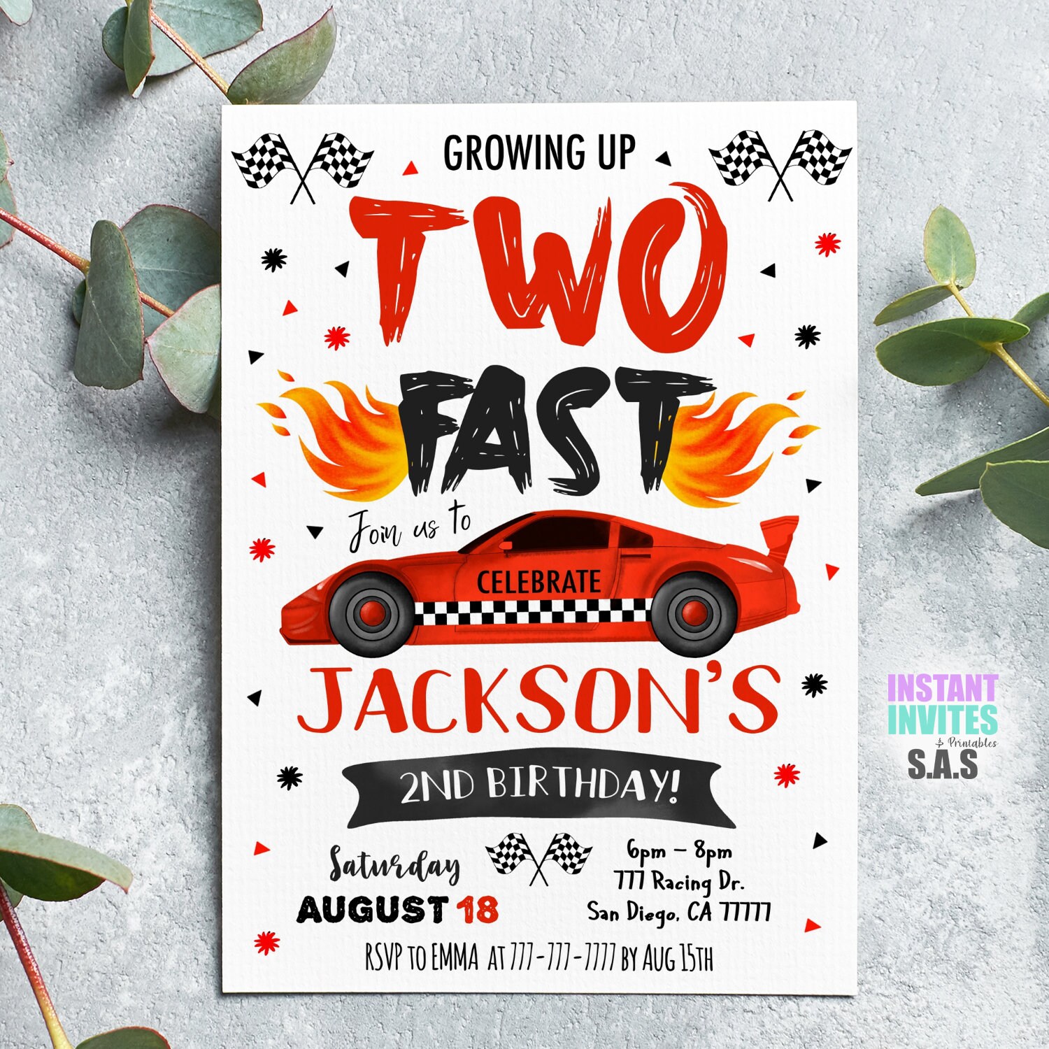 Two Fast Invitation Racing Car Invites Instant Download - Etsy