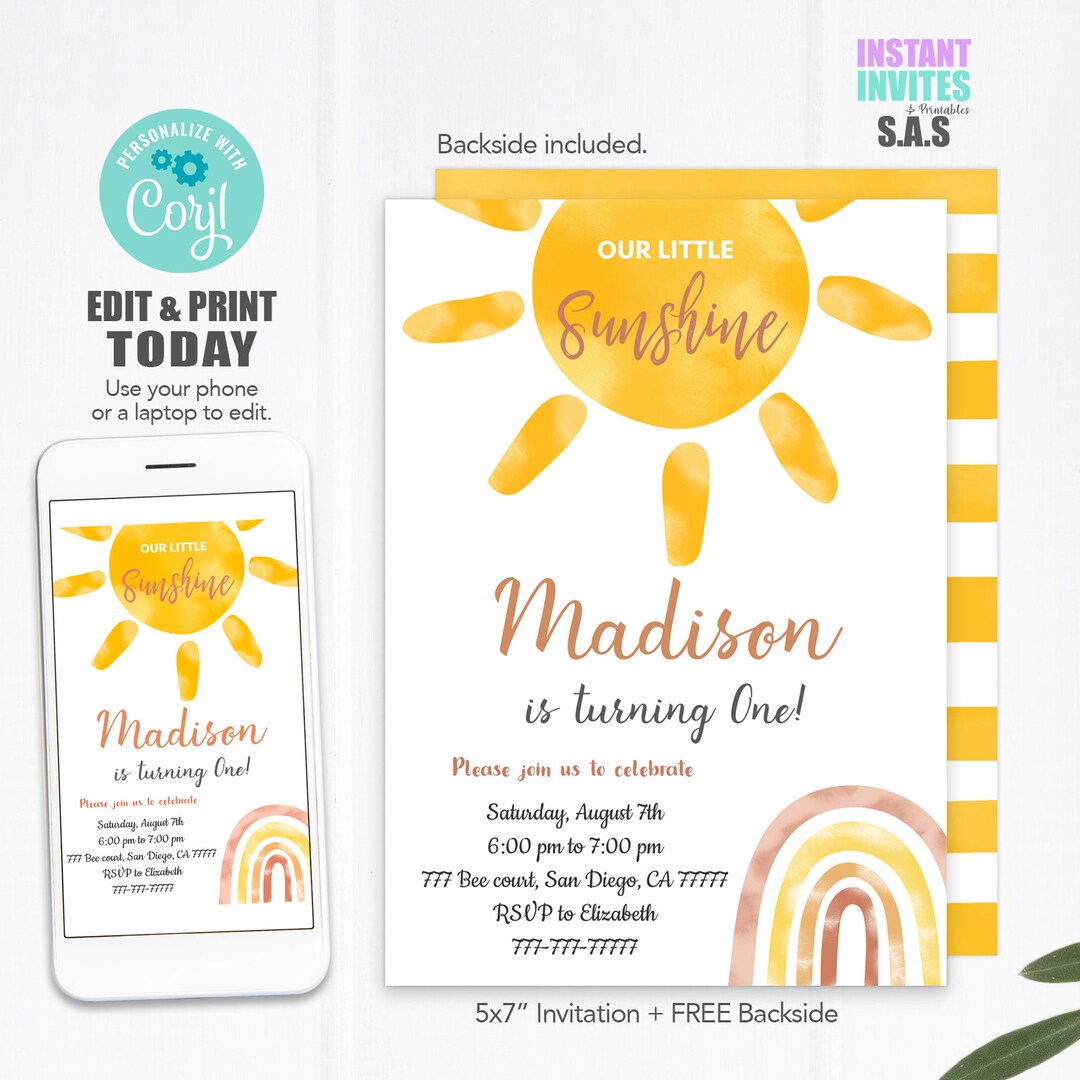 Sunshine Invitation Sun Invites Instant Download Sunshine - Etsy