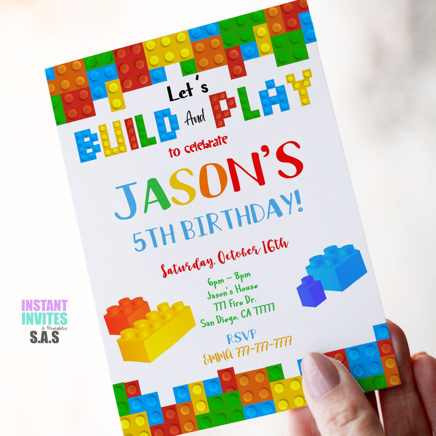 Building Blocks Invitation Blocks Birthday Invites Instant - Etsy