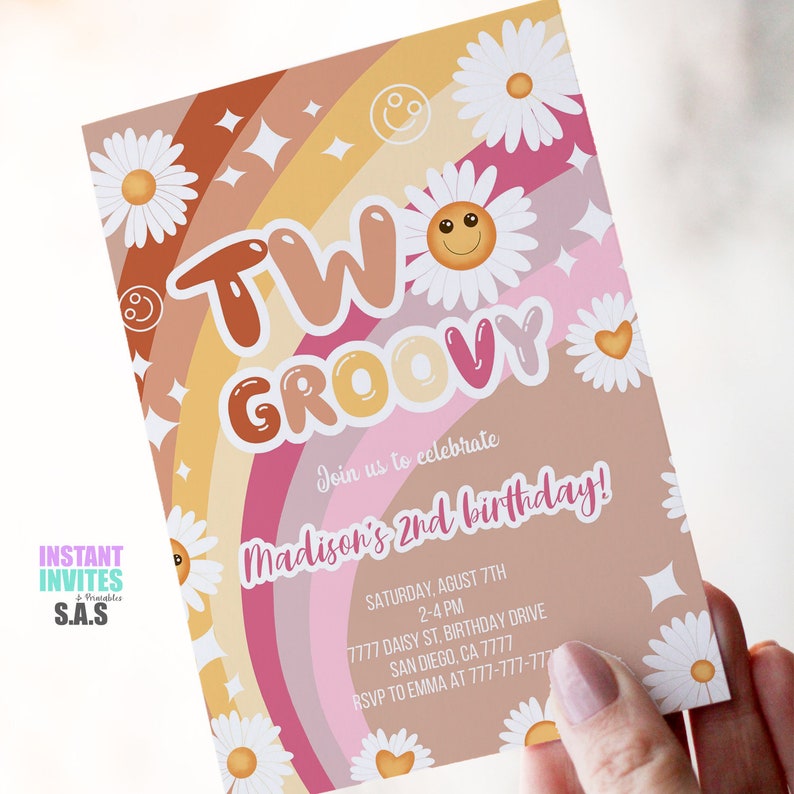 Two Groovy Invitation Two Groovy Invites Instant Download - Etsy