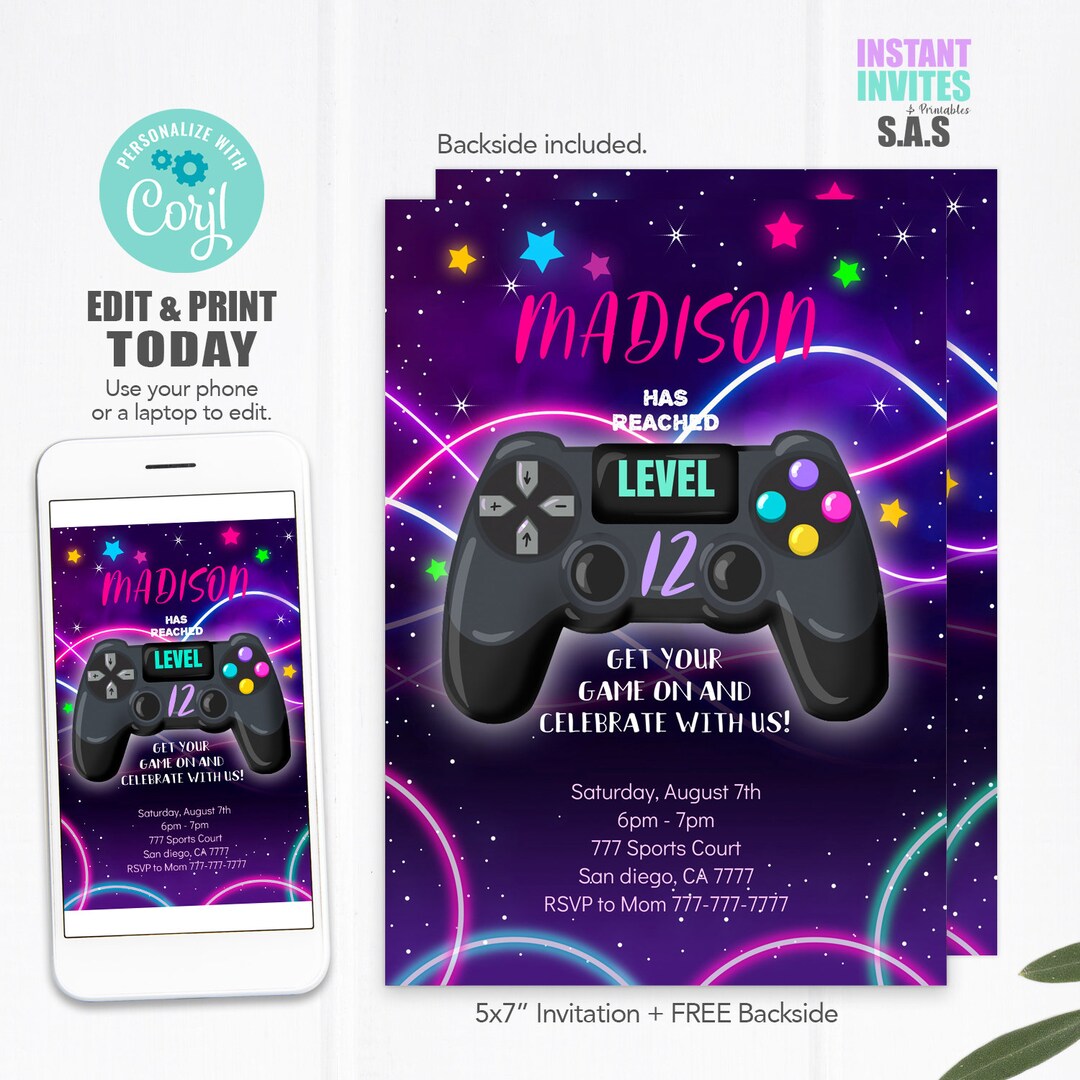 Video Games Invitation, Video Games Invites, Instant Download Video ...