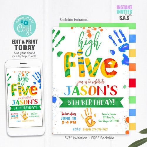 High Five Invitation High Five Invites Instant Download High - Etsy