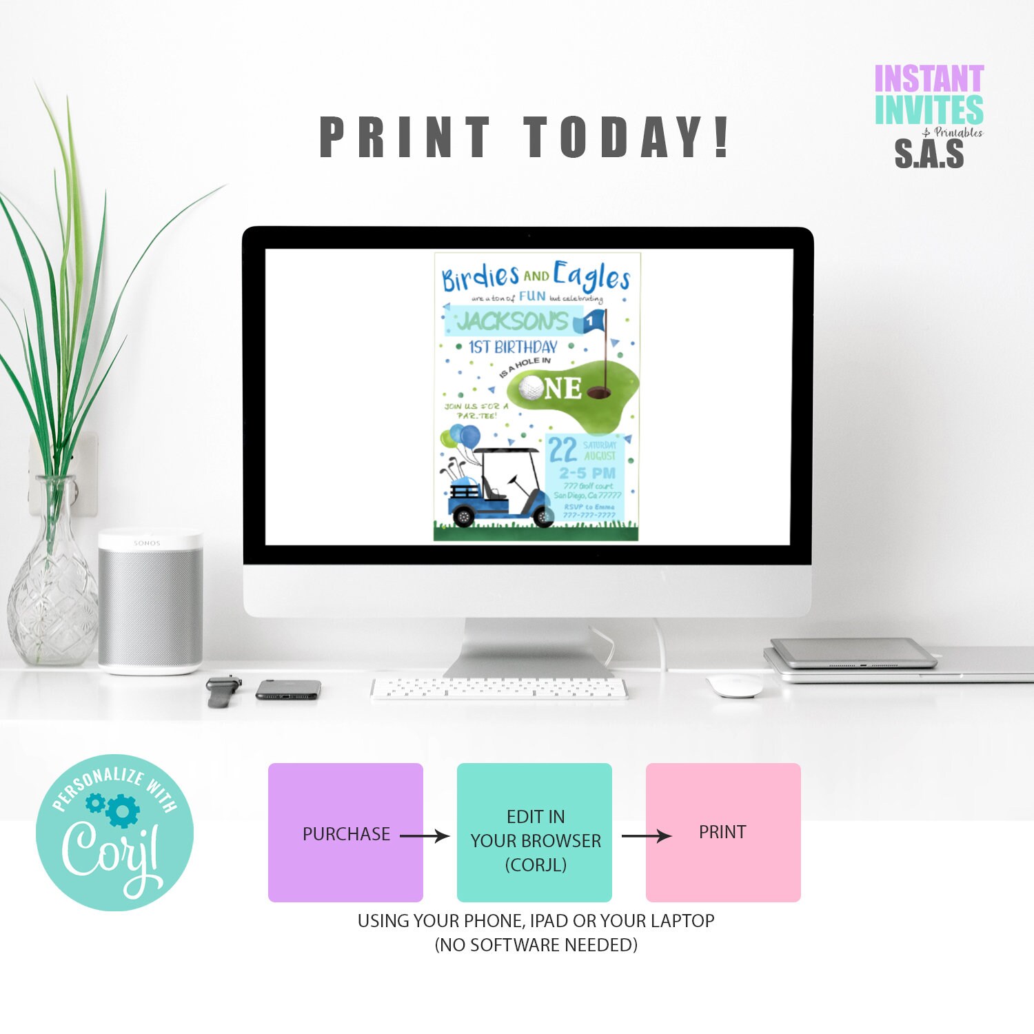 Golf Invitation Golf Invites Instant Download First Birthday | Etsy