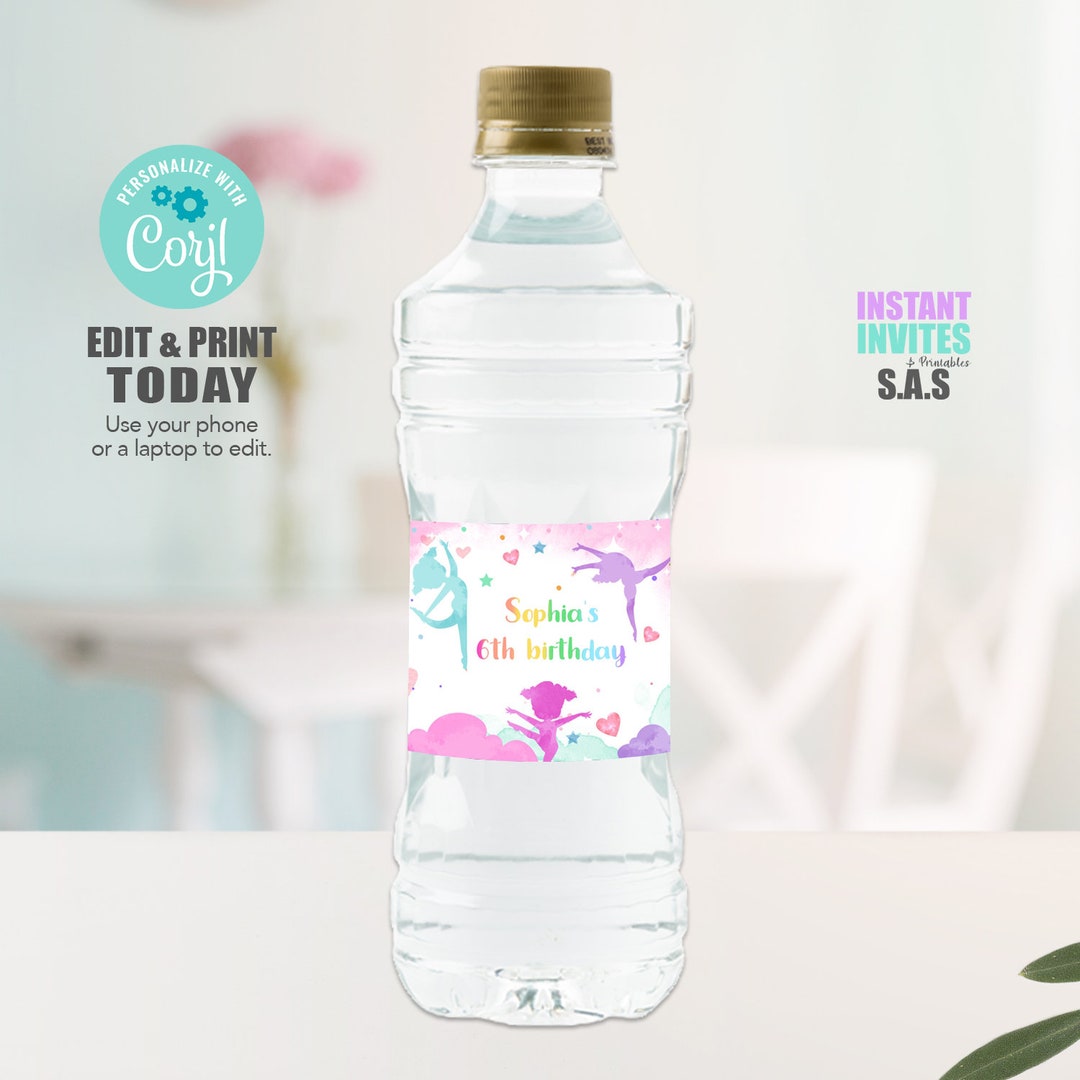 Gymnastics Water Labels, Gymnastics Party Labels, Gymnastics Water ...