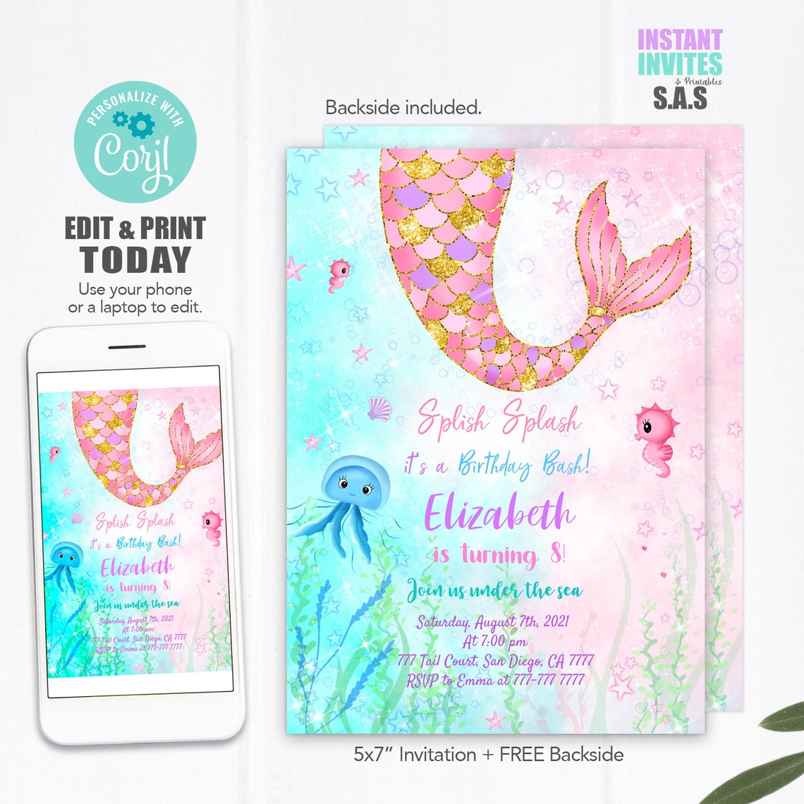 Mermaid Invitation Mermaid Invite Instant Download Mermaid - Etsy