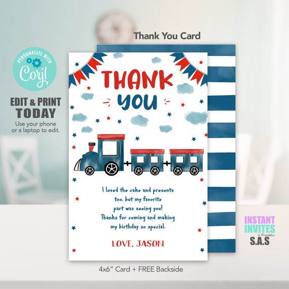 Train Thank You Card Train Cards Train Thank You Cards | Etsy
