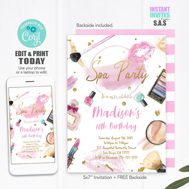 Spa Party Invitation Spa Birthday Invites Instant Download - Etsy