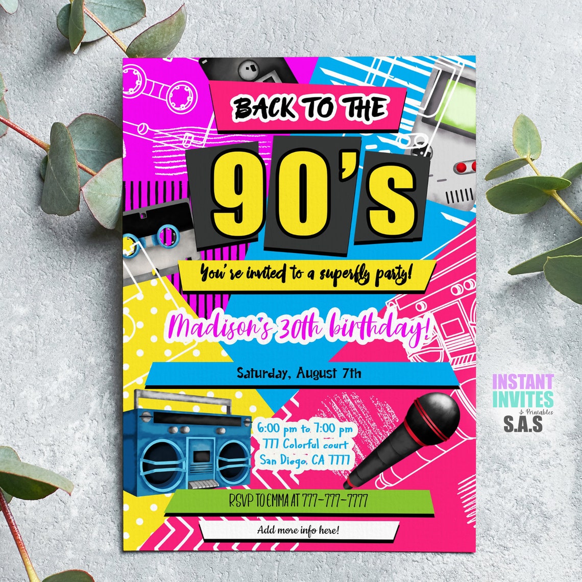 90s Invitation 90s Invites Instant Download 90s Invitations | Etsy