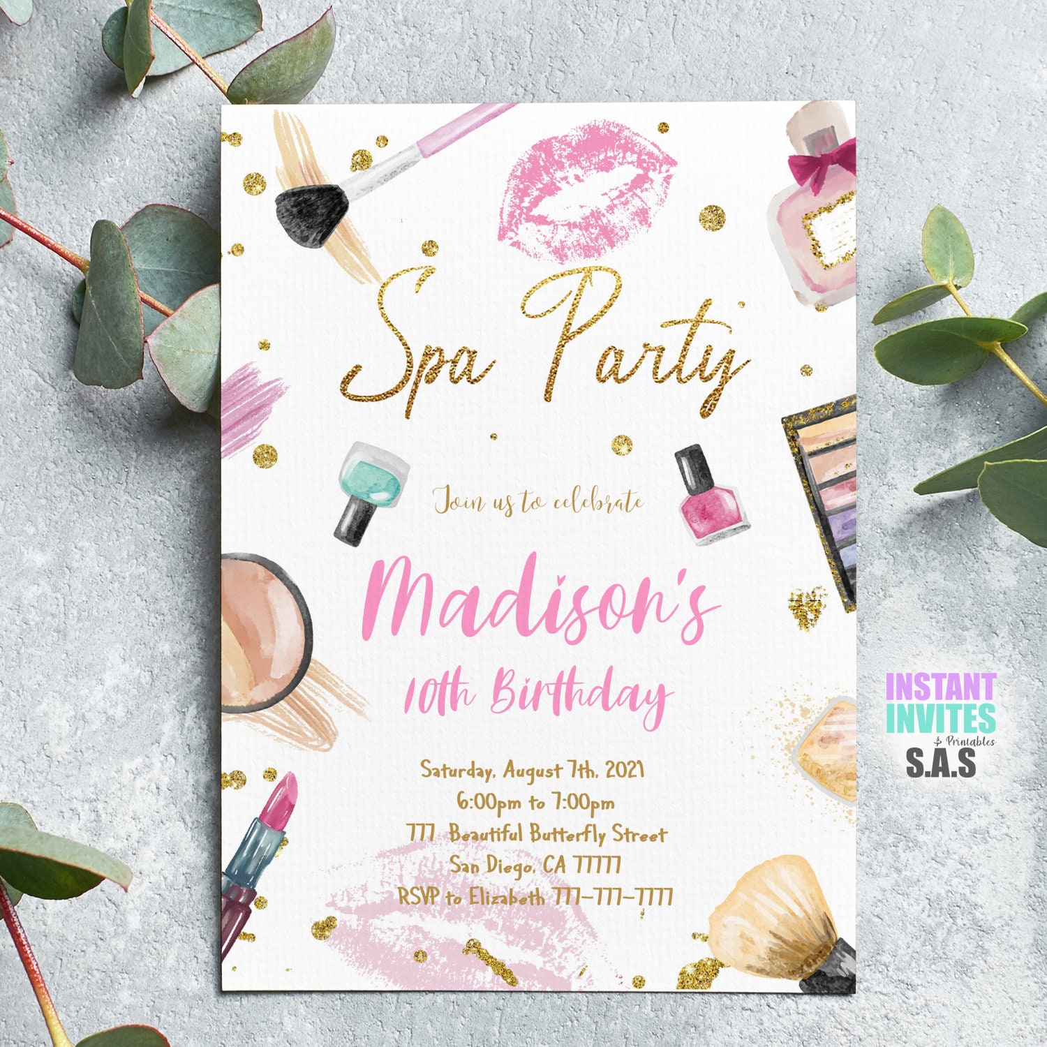 Spa Party Invitation Spa Birthday Invites Instant Download - Etsy